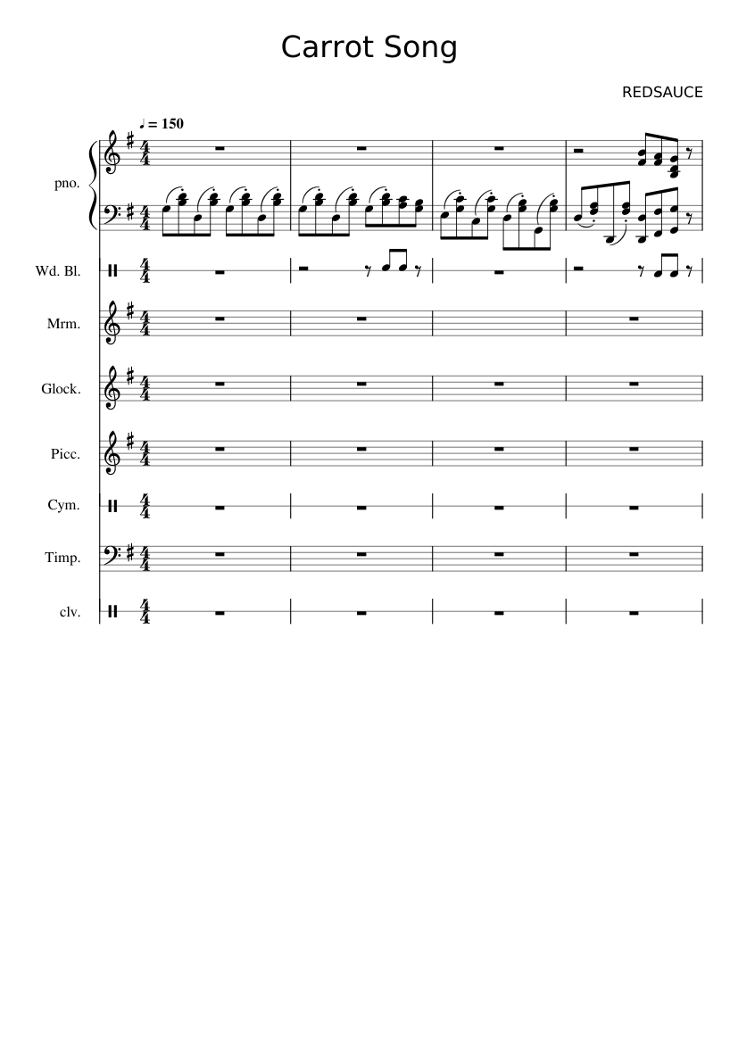 Carrot Song Sheet music for Piano, Flute piccolo, Timpani, Glockenspiel ...