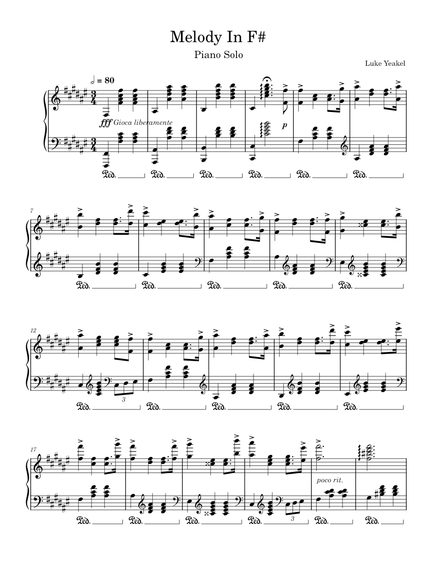 Melody In F# Major * Sheet Music for Piano (Solo) | MuseScore.com