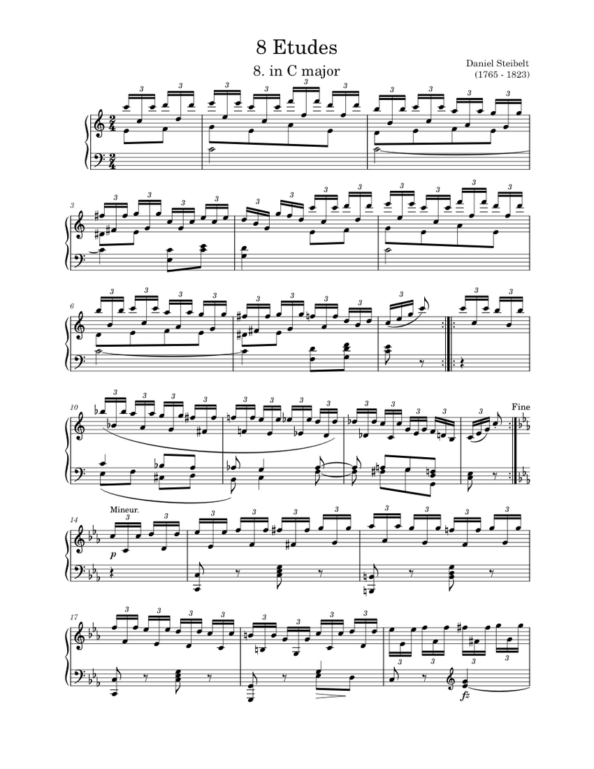 (1765 - 1823) Daniel Steibelt - 8 Etudes, 8. in C major Sheet music for ...