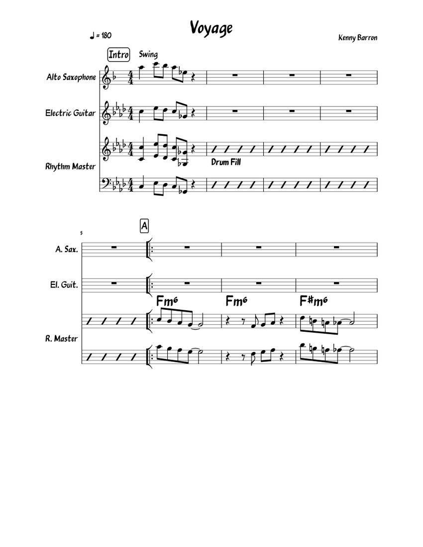Voyage score Sheet music for Piano, Saxophone alto, Guitar (Mixed Trio ...