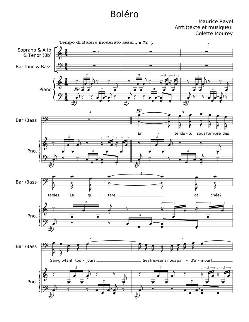 Bolero - Maurice Ravel Sheet music for Piano, Vocals (Mixed Trio ...