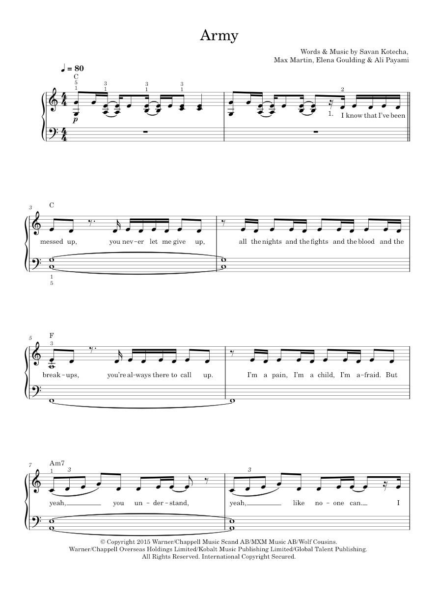army Sheet music for Piano by Ellie Goulding Official | MuseScore.com