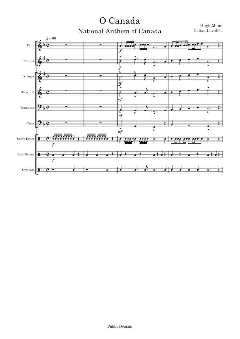 O Canada – Calixa Lavallée Sheet music for Trombone, Tuba, Flute ...