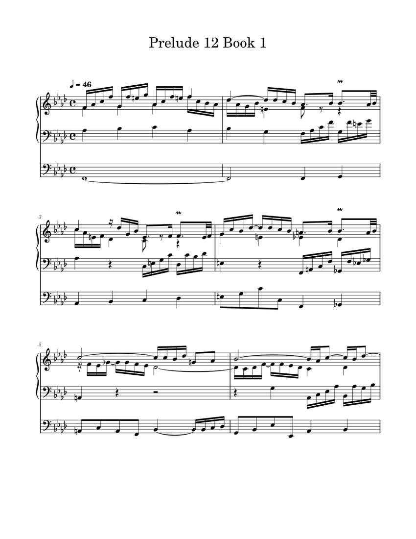 WTC, book 1, Prelude 12 in F minor – Johann Sebastian Bach Sheet music ...