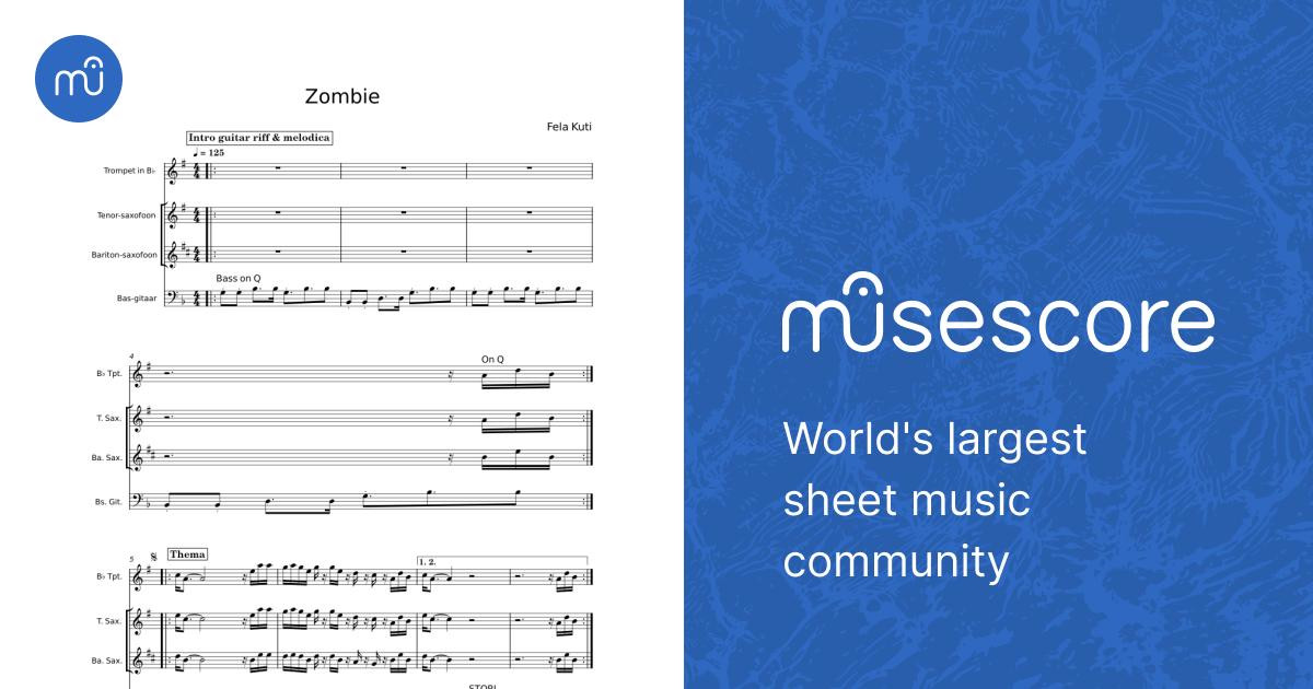 Zombie - Fela Kuti Sheet music for Saxophone tenor, Saxophone baritone ...