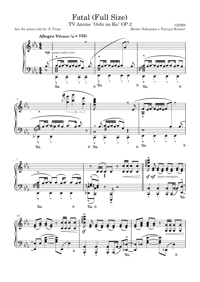 Fatal – GEMN (Full Size) Sheet Music for Piano (Solo) | MuseScore.com