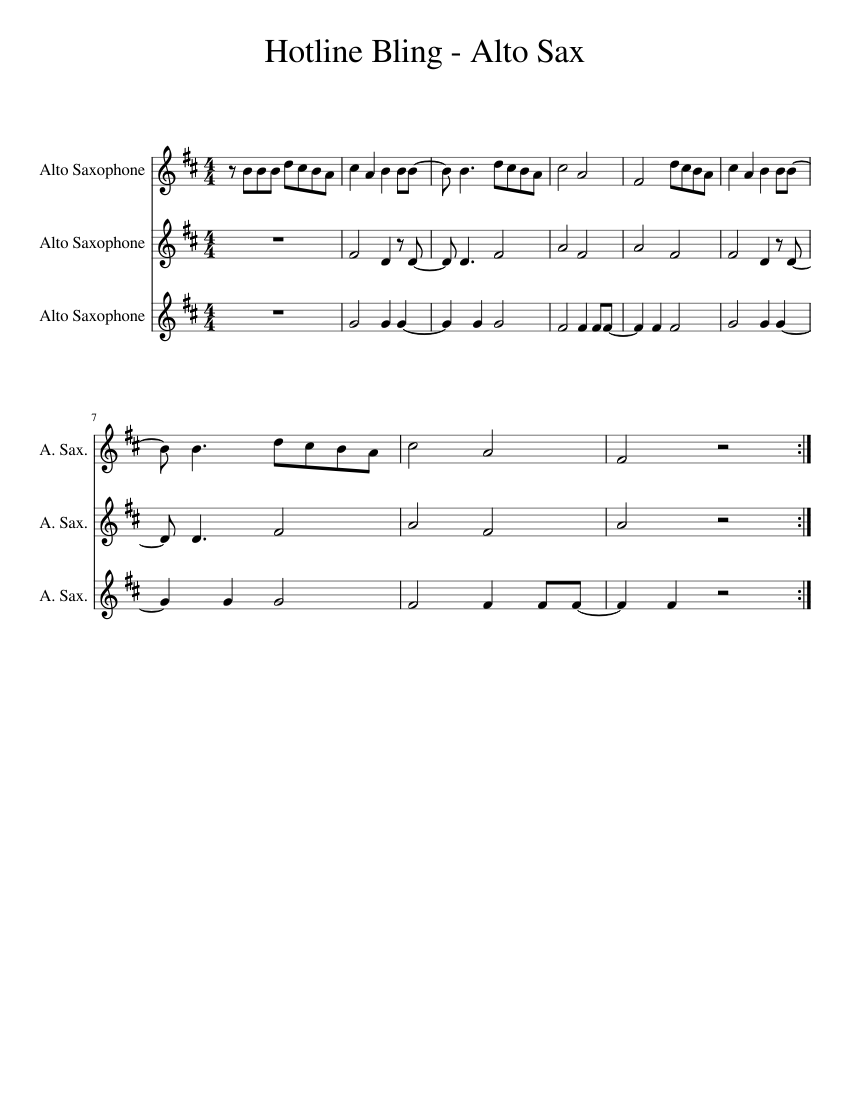 Hotline Bling - Drake (Alto Sax) Sheet music for Saxophone alto ...