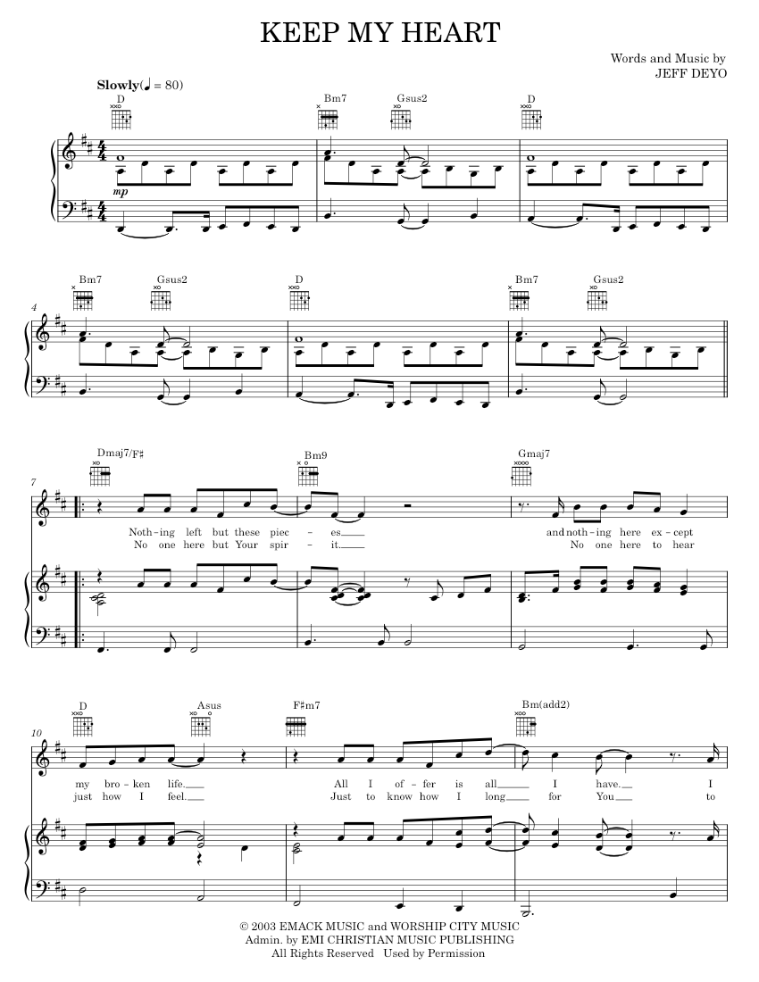 Keep My Heart Sheet music for Piano, Vocals by Jeff Deyo: Music Notes ...