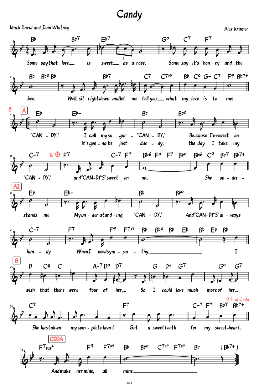 Candy (Lead sheet with verse and lyrics ) Sheet Music for Piano (Solo ...