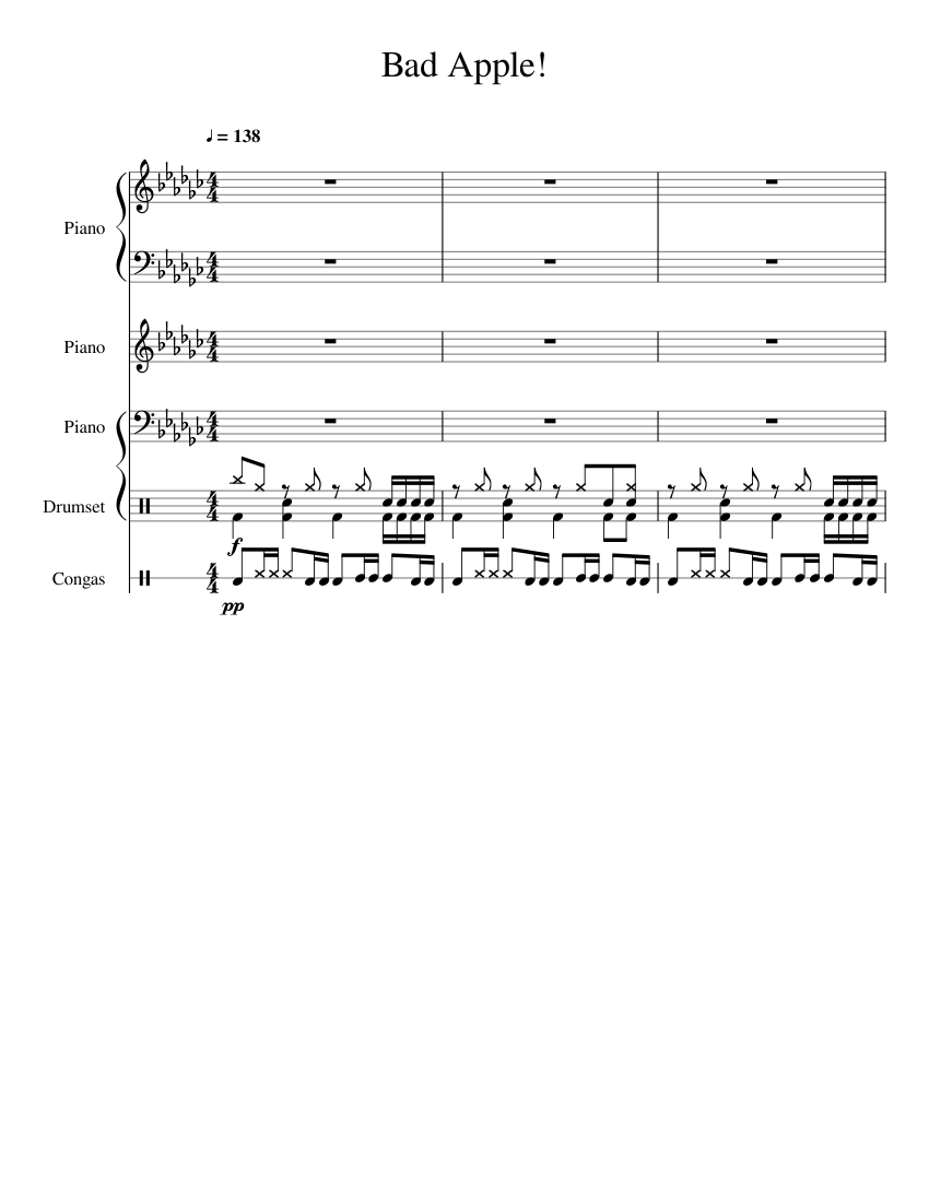 Bad Apple Sheet music for Piano, Drum group, Conga (Mixed Quintet ...