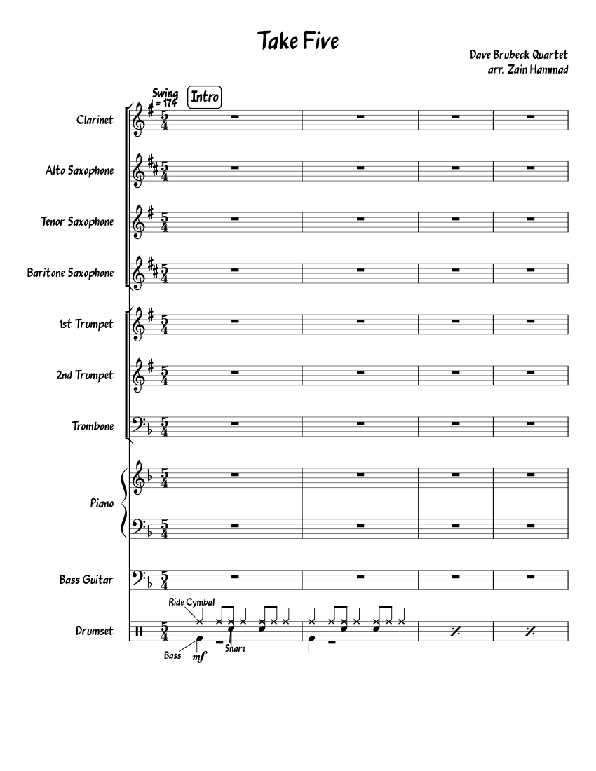 Take Five Sheet music for Piano, Trombone, Clarinet in b-flat ...