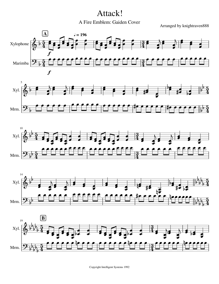 Attack! Sheet music for Marimba, Xylophone (Solo) | Musescore.com