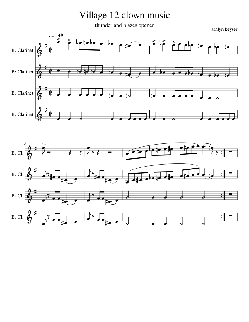 Village 12 clown music Sheet music for Clarinet in b-flat (Woodwind ...