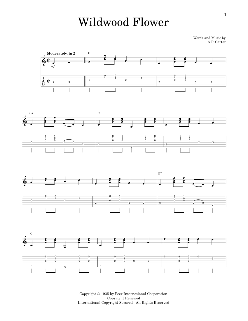 Play Official version of Wildwood flower Sheet Music by The Carter ...