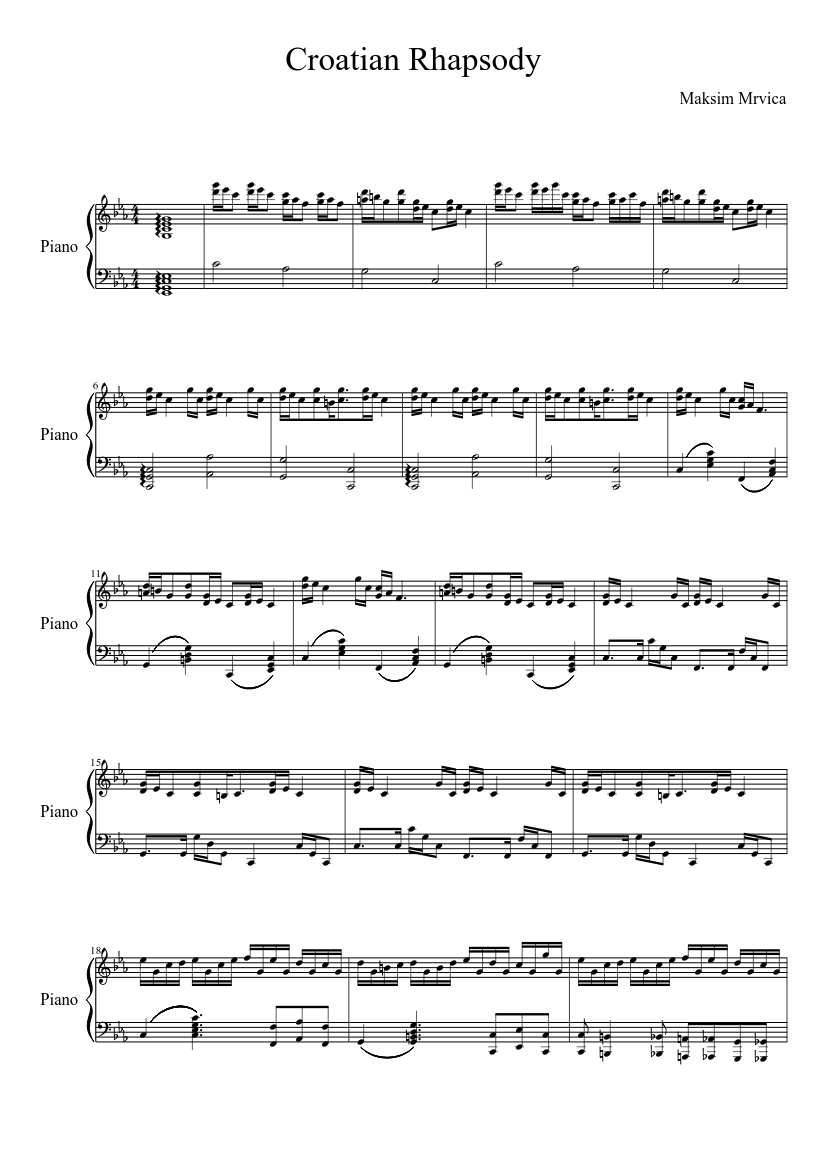 Croatian Rhapsody Sheet Music for Piano (Solo) | MuseScore.com