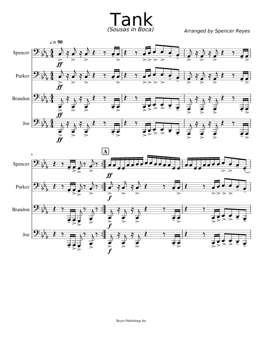 Tank Sheet music for Tuba (Brass Quartet) | Musescore.com