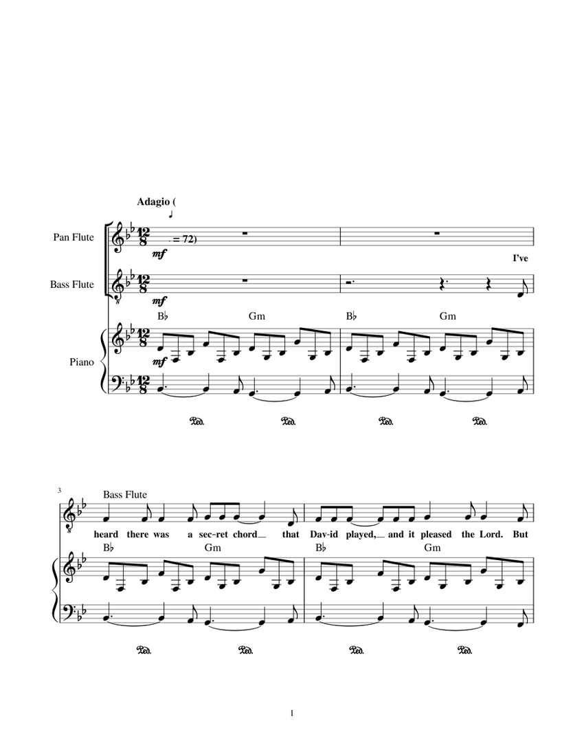 Hallelujah by Leonard Cohen from Shrek for Flute and Piano - piano tutorial