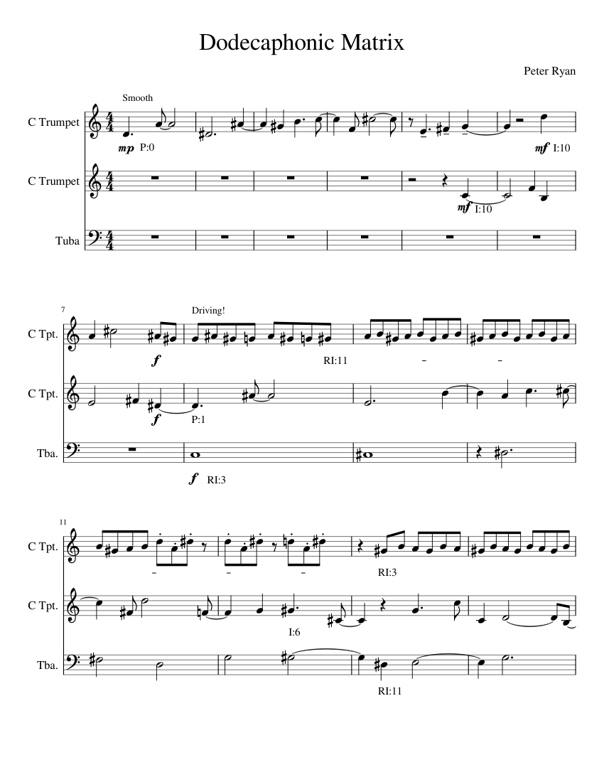 Dodecaphonic Matrix Sheet music for Tuba, Trumpet in c (Mixed Trio ...