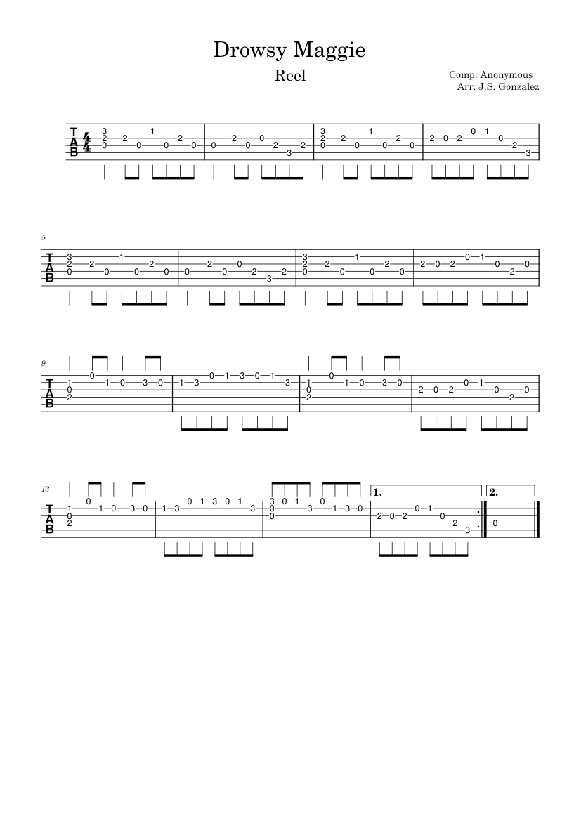 Drowsy Maggie – Anonymous – Guitar TAB Sheet Music for Guitar (Solo ...