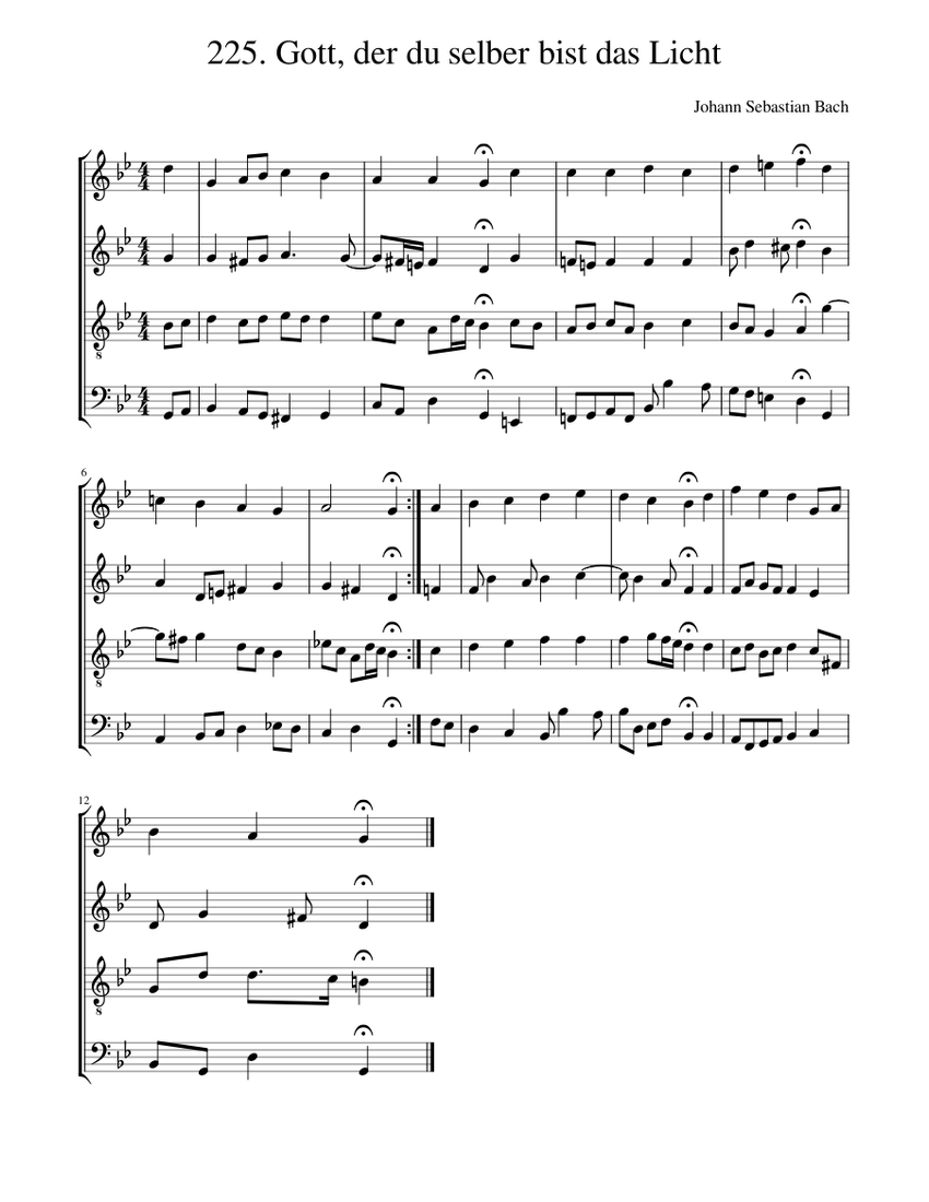 Johann Sebastian Bach - 225. Gott, der du selber bist das Licht Sheet music for Piano (Mixed ...