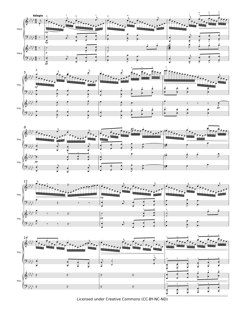 Romance For Two Harps Sheet music for Harp (String Duet) | Musescore.com