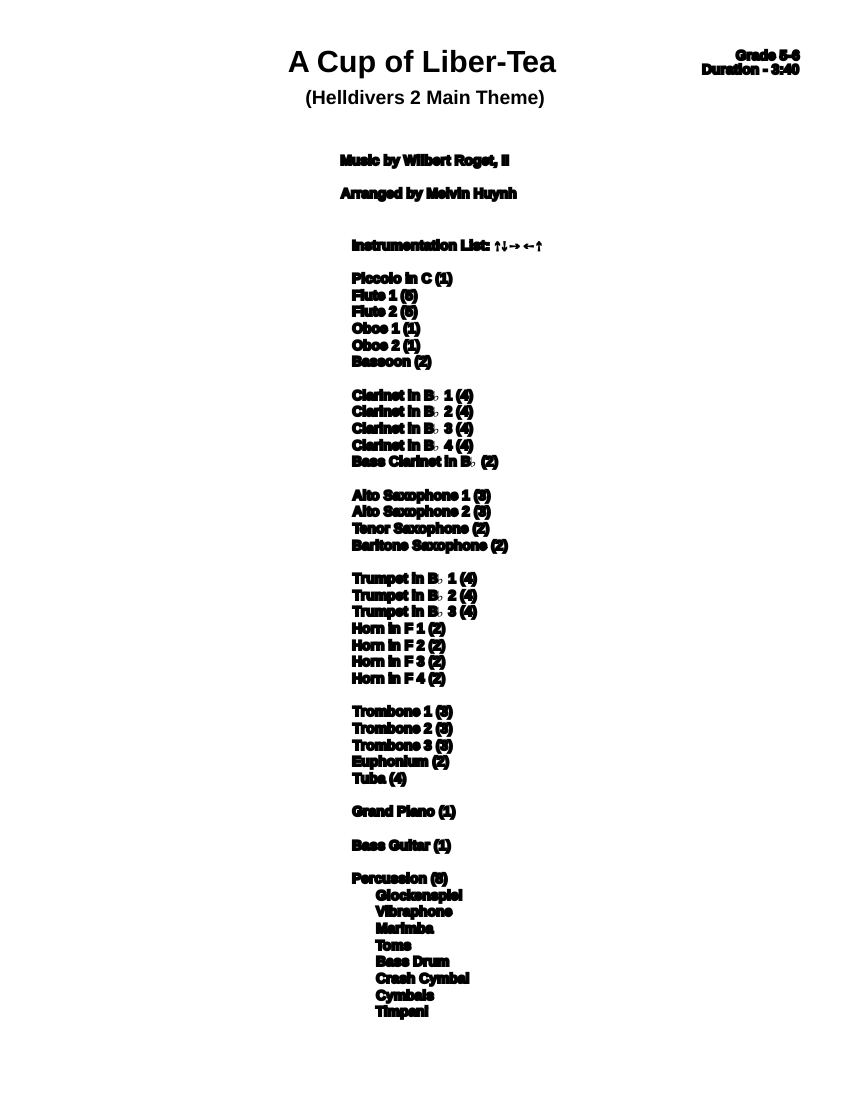 Helldivers 2 Main Theme - "A Cup Of Liber-Tea" – II Wilbert Roget Sheet ...