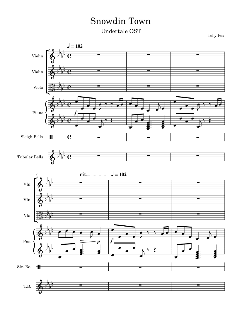 Snowdin Town Sheet music for Piano, Violin, Viola, Tubular bells & more ...