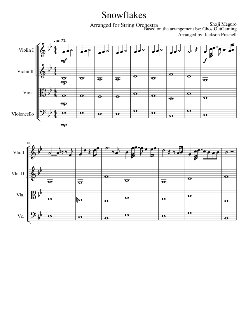 Snowflakes Sheet music for Violin, Viola, Cello (String Quartet ...