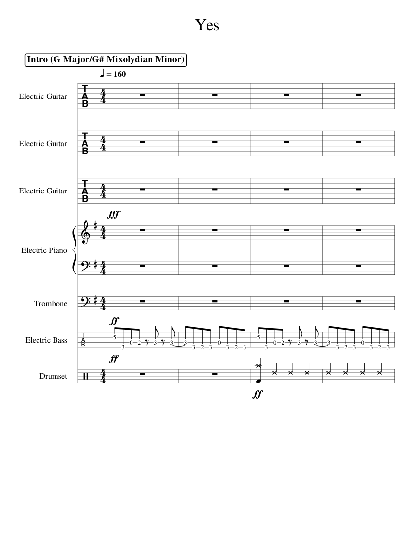 Yes Sheet music for Piano, Trombone, Guitar, Bass guitar & more ...