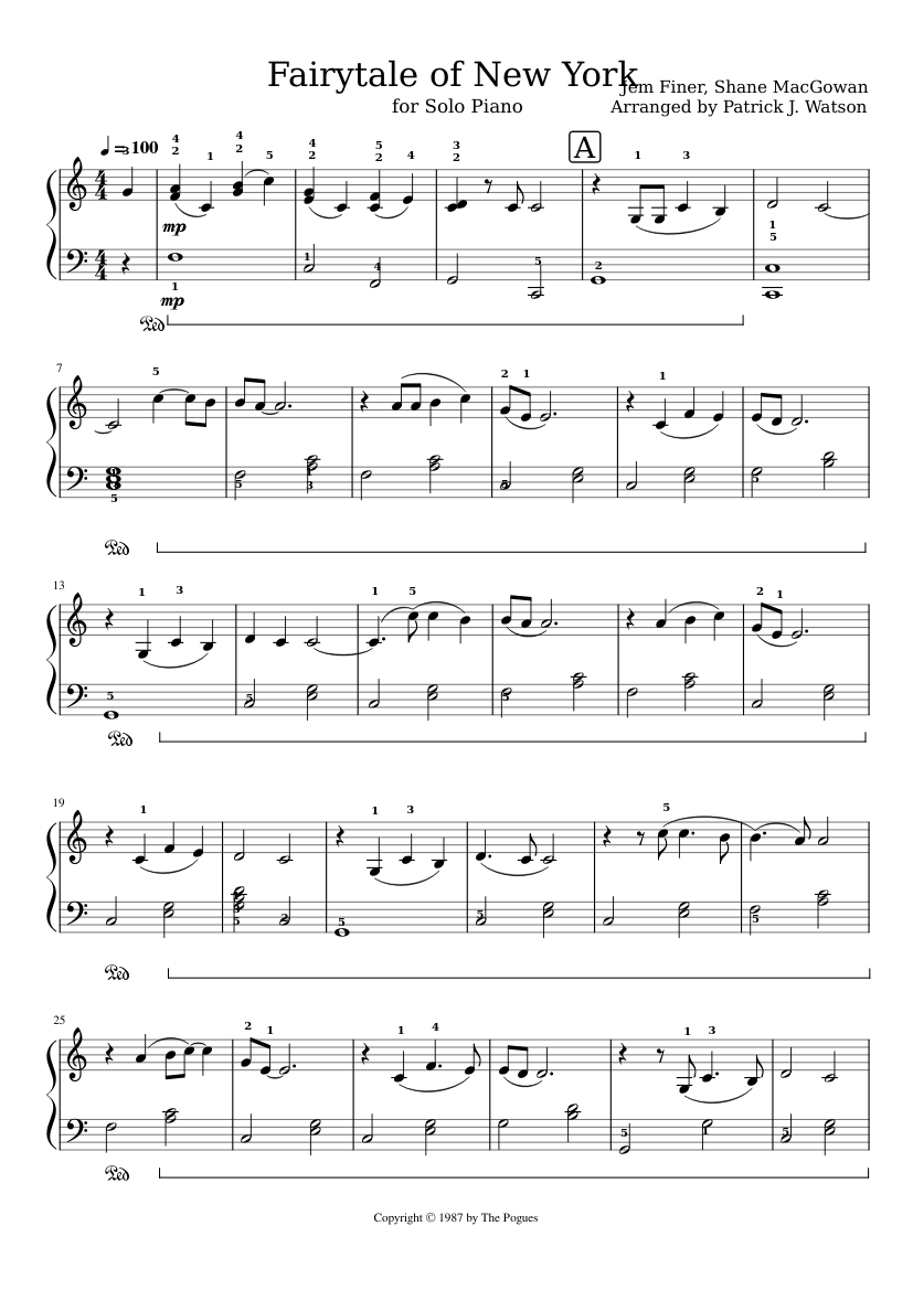 Fairytale of New York – The Pogues (arr. Patrick J. Watson) (Easy ...