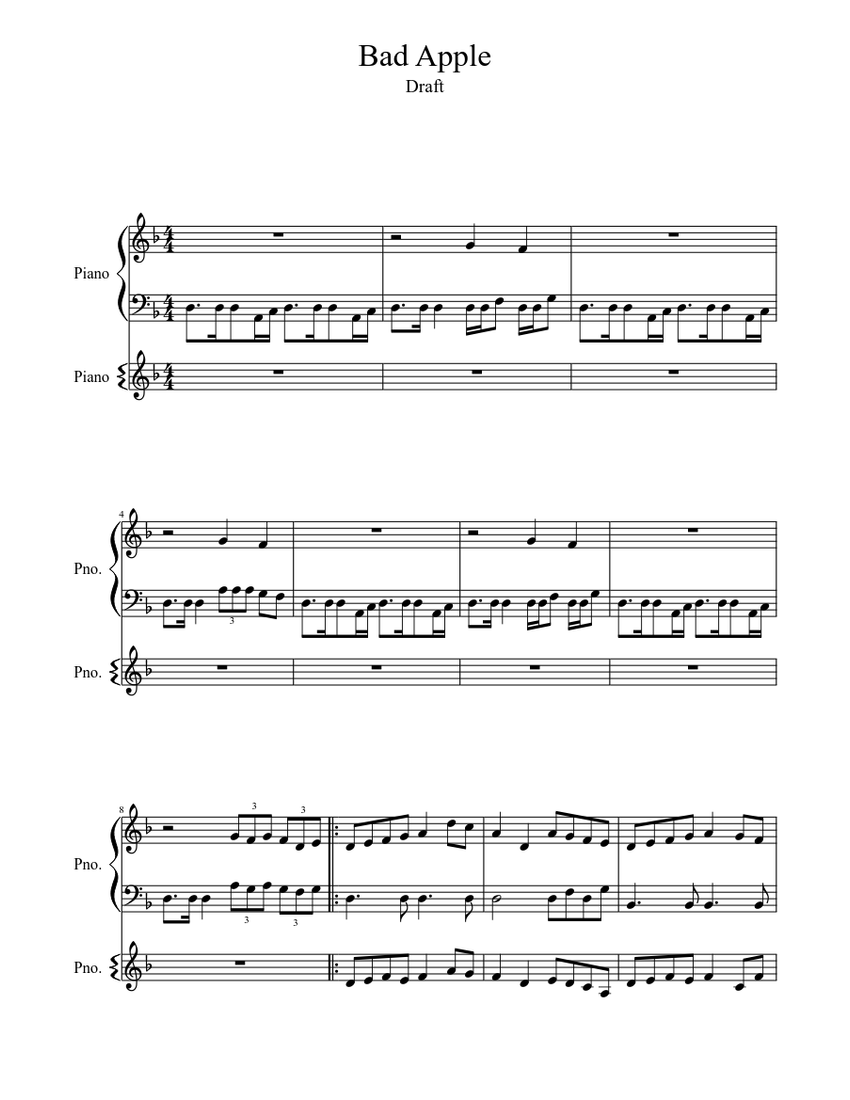Bad Apple 1.1 Sheet music for Piano (Piano Duo) | Download and print in ...