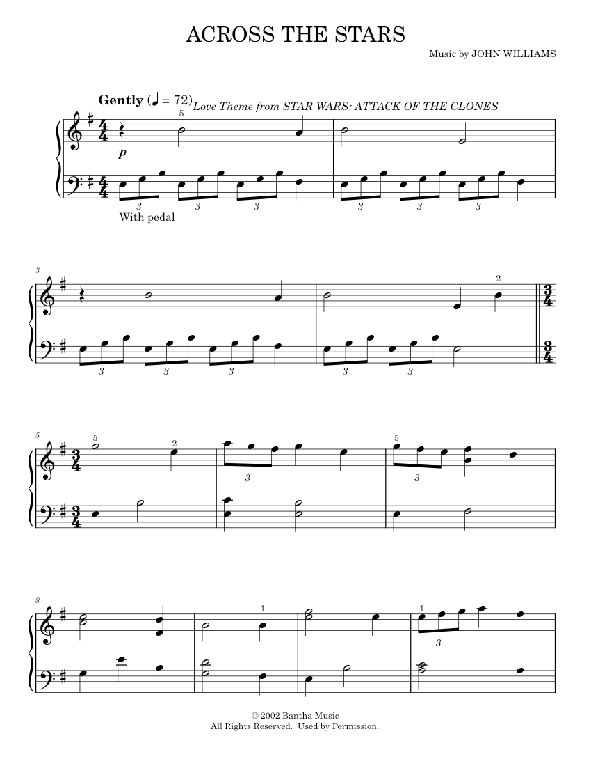 Play Official version of Across the stars Sheet Music by John Williams ...