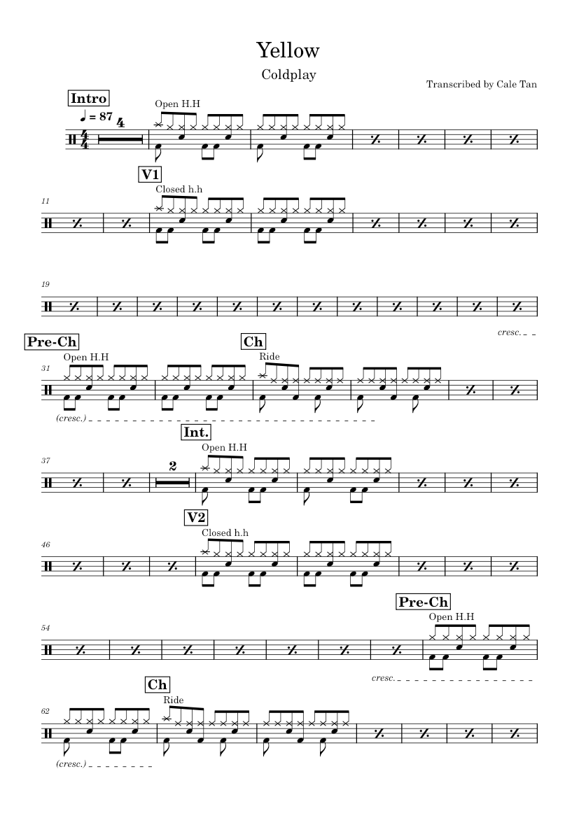 Yellow – Coldplay (Drums) Sheet Music for Drum group (Solo) | MuseScore.com