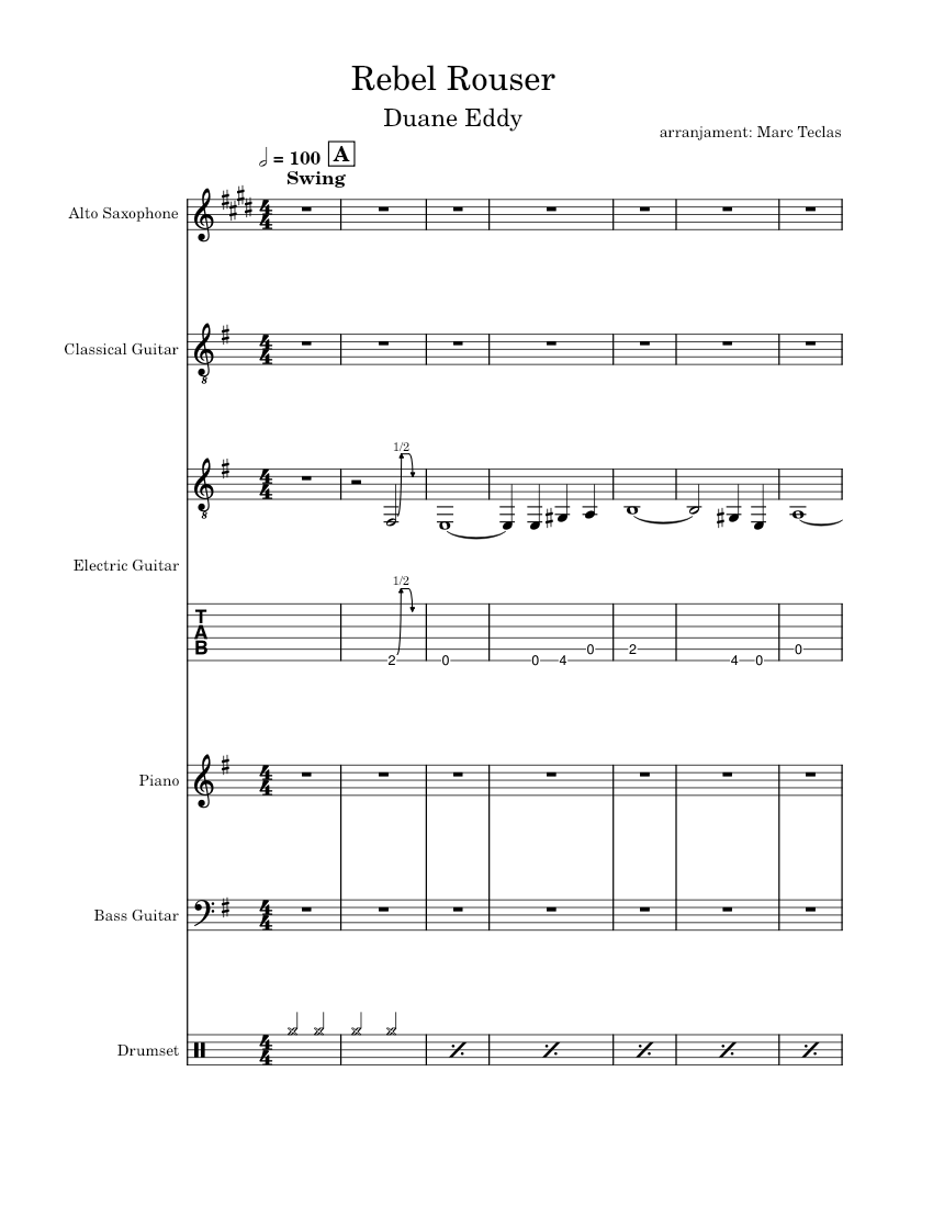 Rebel Rouser - Duane Eddy Sheet music for Piano, Saxophone alto, Guitar ...