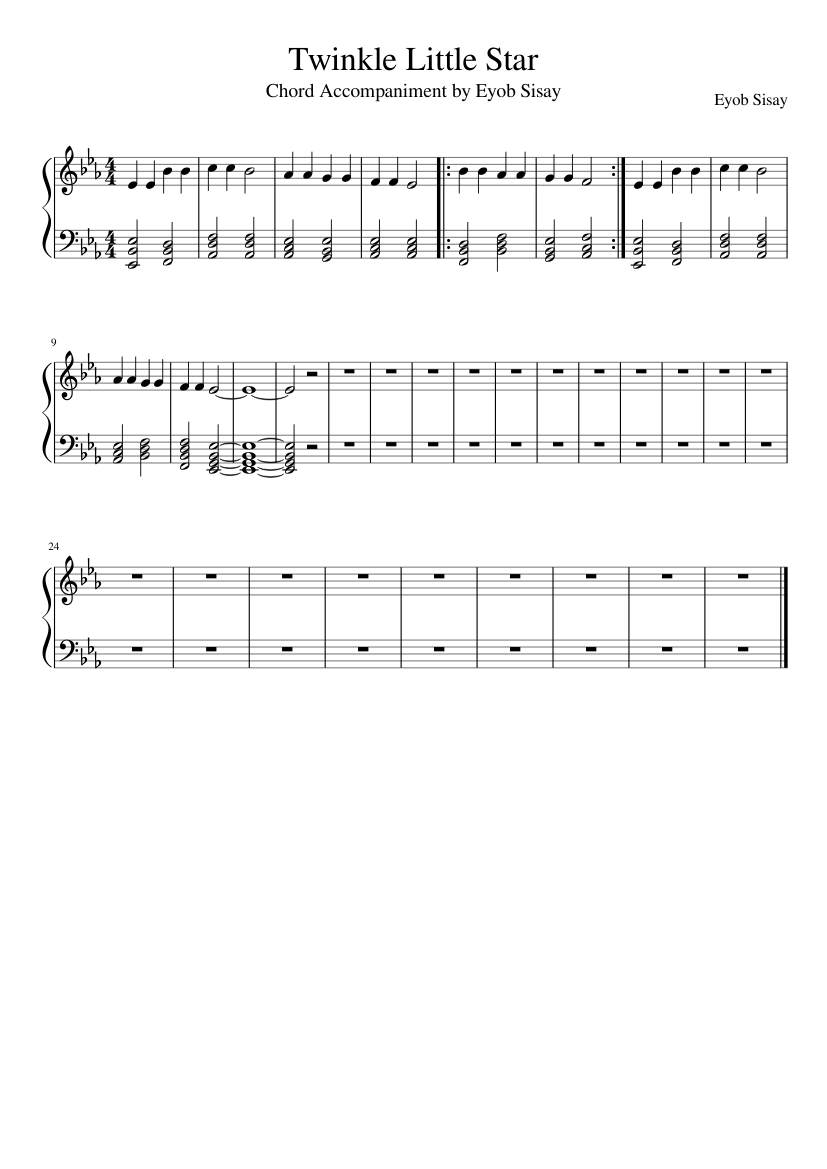 Twinkle Twinkle Little Star (with accompaniment) Sheet Music for Piano ...