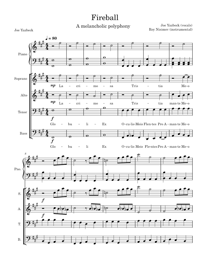 Fireball Sheet music for Piano, Bass guitar, Synthesizer (SATB ...
