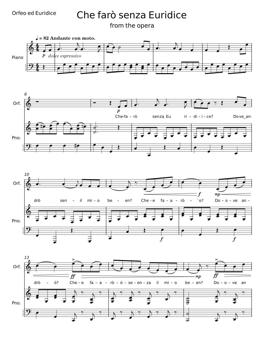 Che farò senza Euridice Sheet music for Piano, Synthesizer (Mixed Duet) | Musescore.com