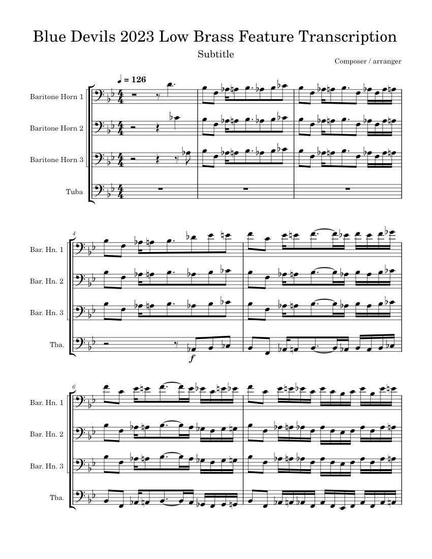 Blue Devils 2023 Low Brass Feature Transcription Sheet music for Tuba ...