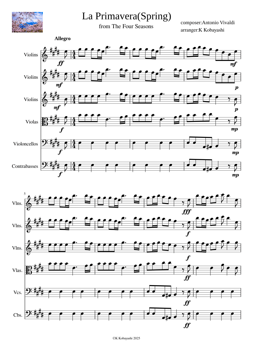 La Primavera mvm. 1 Allegro from The Four Seasons Sheet Music for ...