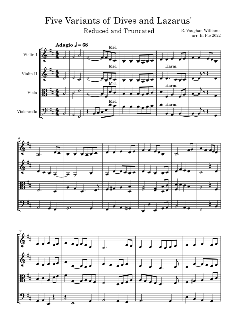 5 Variants of ‘Dives and Lazarus’ – Ralph Vaughan Williams Sheet Music for Violin, Viola, Cello ...