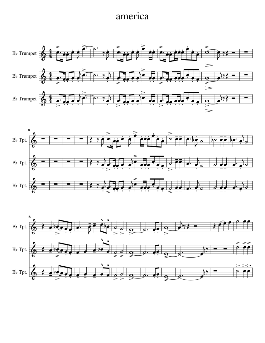 america Sheet music for Trumpet in b-flat (Brass Trio) | Musescore.com