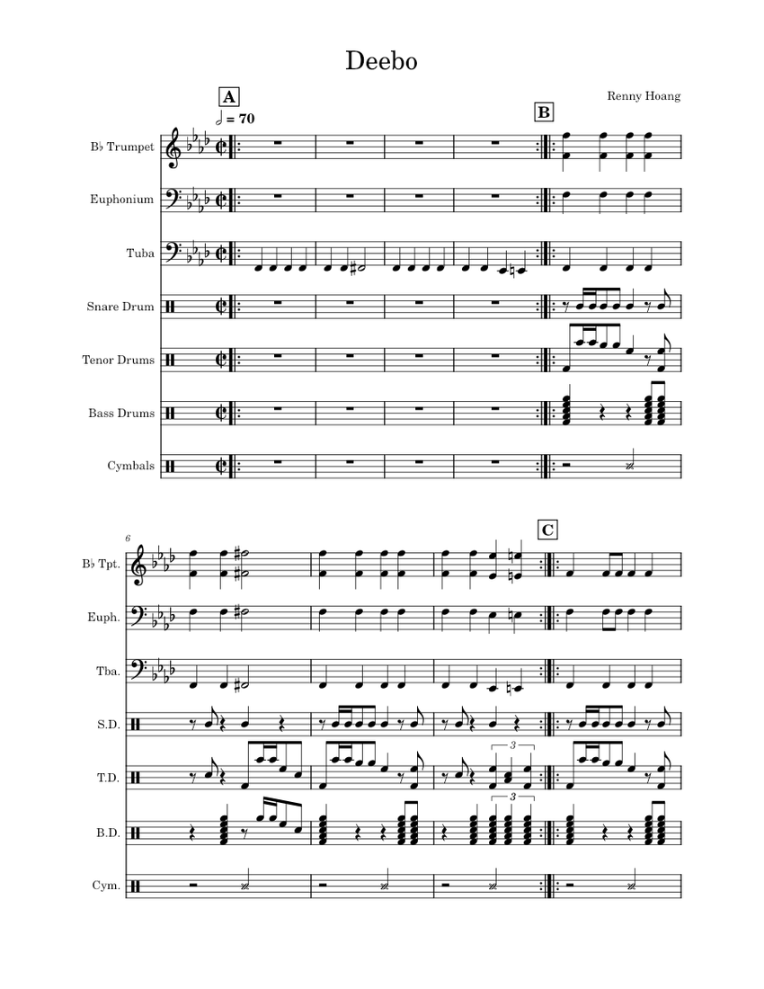 Deebo Sheet music for Euphonium, Tuba, Trumpet in b-flat, Snare drum ...