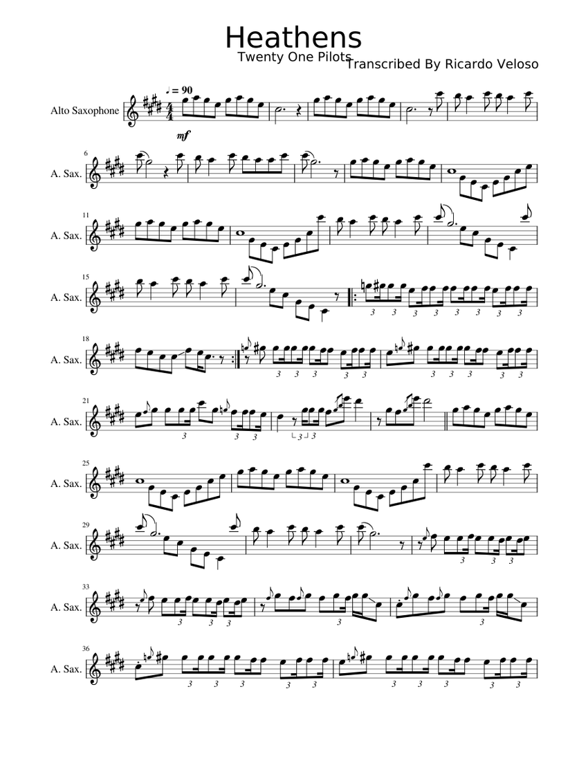 Heathens - Twenty One Pilots Sheet music for Saxophone alto (Solo ...
