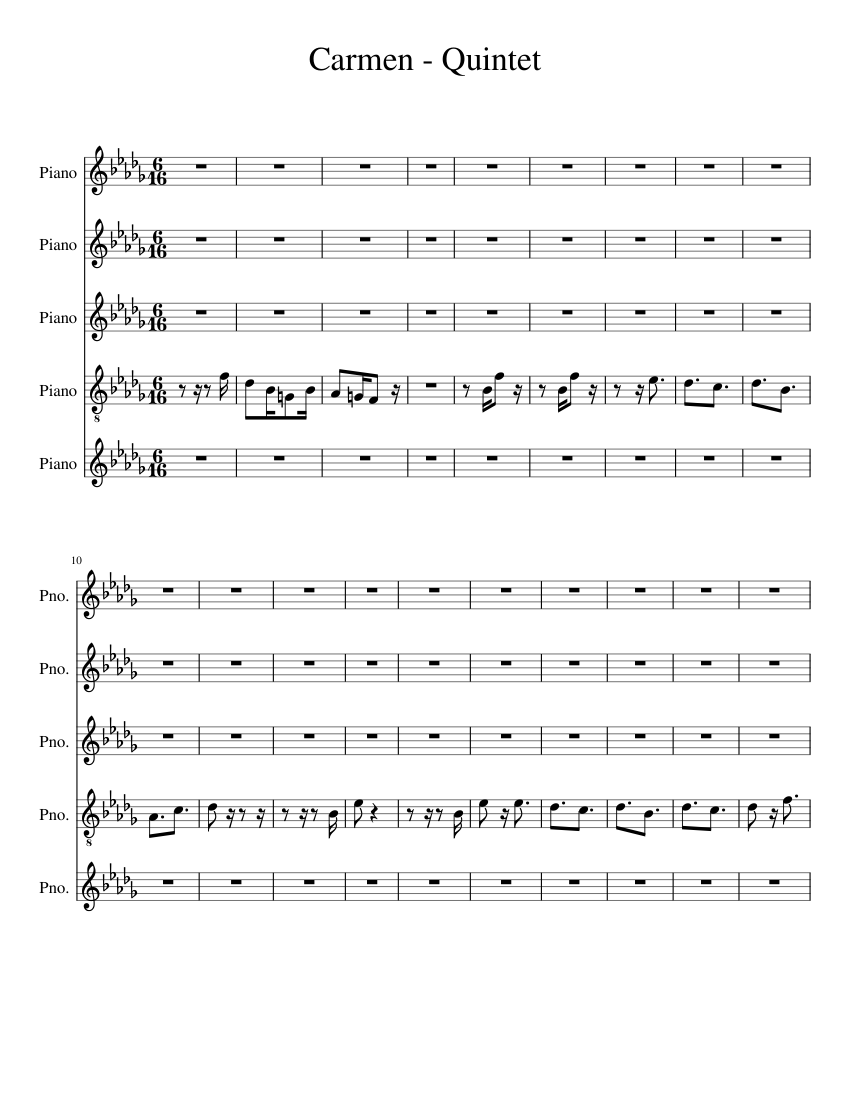 Carmen - Quintet (Rem) Sheet music for Piano (Mixed Quintet ...