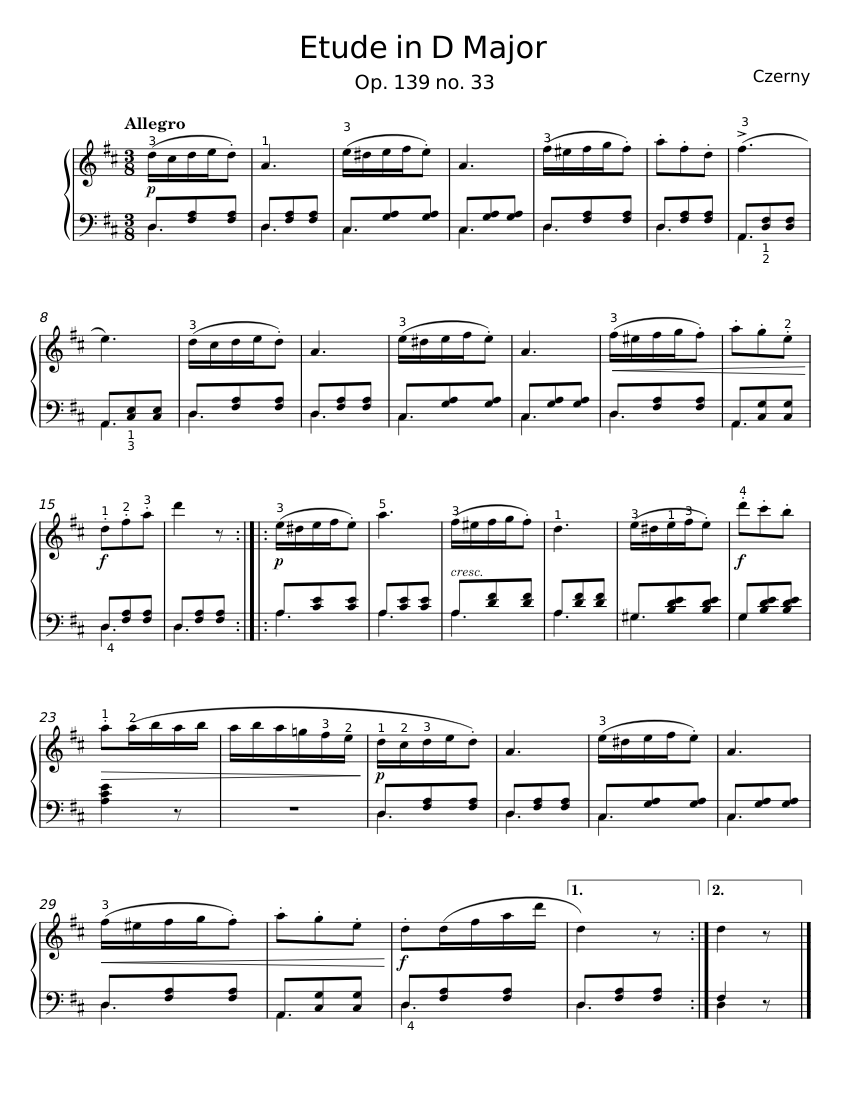 Etude in D Major - Czerny Sheet music for Piano (Piano Duo) | Musescore.com