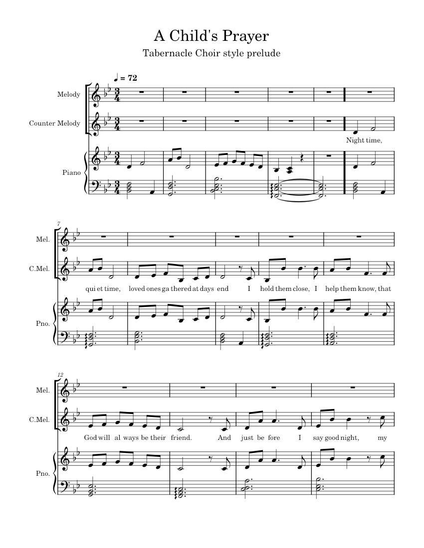 A Child's Prayer - Tabernacle Choir style prelude Sheet Music for Piano ...