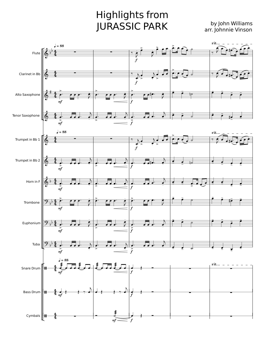 Jurassic Park Theme - John Williams Sheet music for Trombone, Tuba, Flute, Saxophone alto & more ...