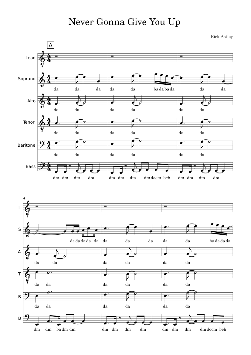 Never Gonna Give You Up – Rick Astley (SATB A Cappella) Sheet Music for ...