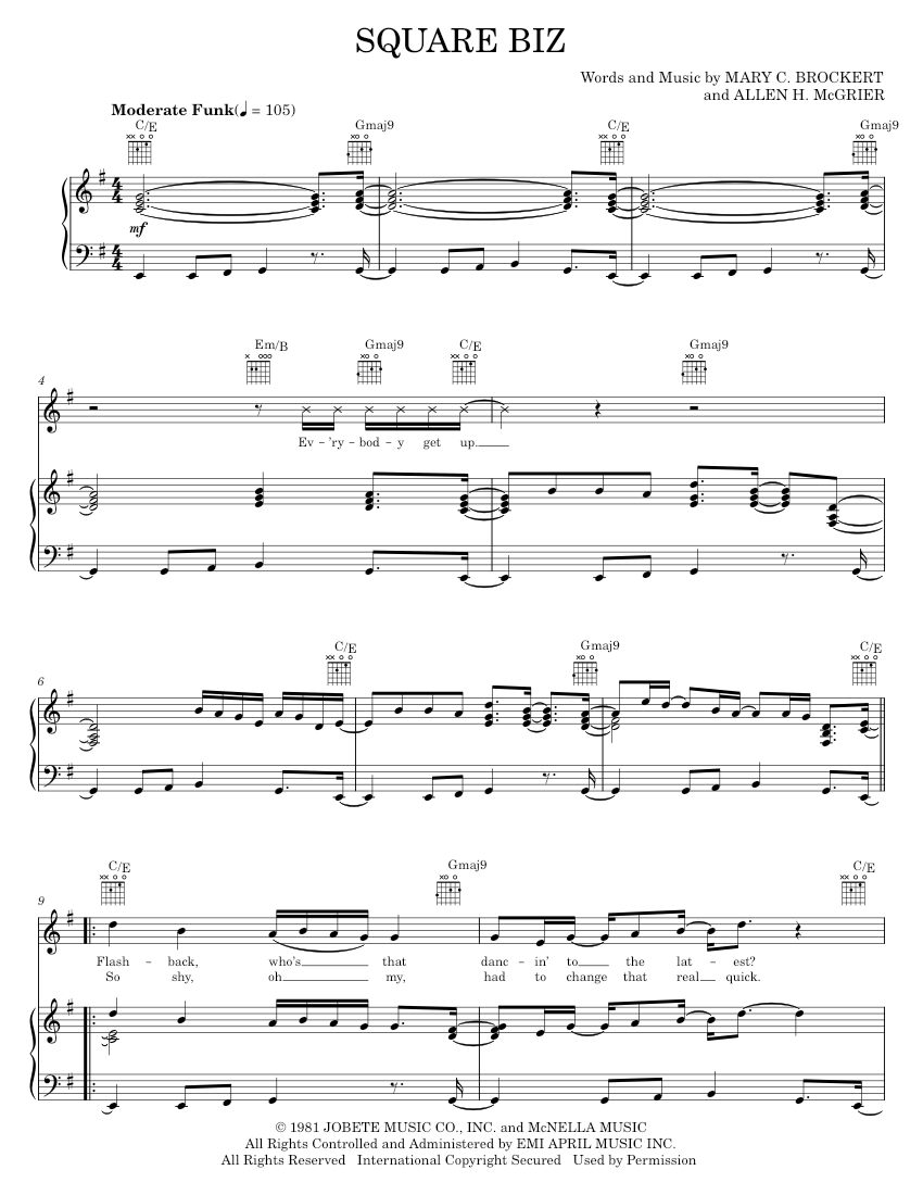 Square Biz Sheet music for Piano, Vocals: Music Notes