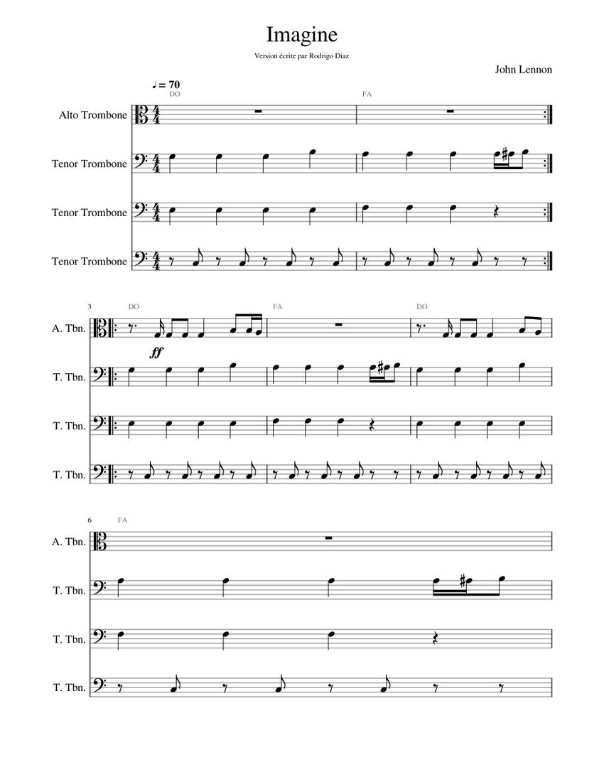 Imagine Trombone Quartet - piano tutorial